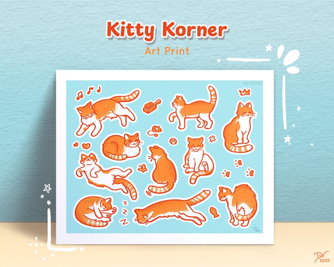Kitty Korner Art Print: Orange & White Tabby Cat Wall Art Decor - Etsy