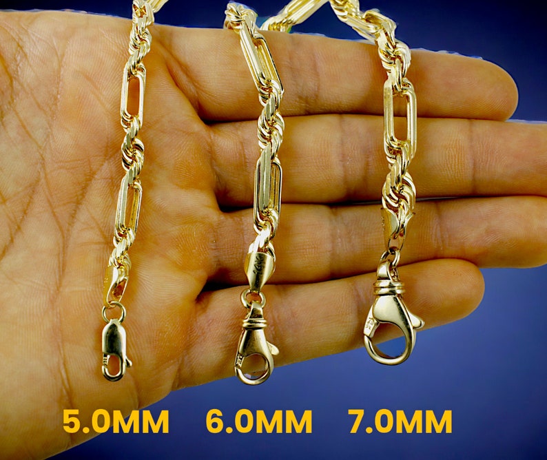 Solid 14K Figaro Rope Chain Bracelet Milano 14k Yellow Gold Diamond Cut ...
