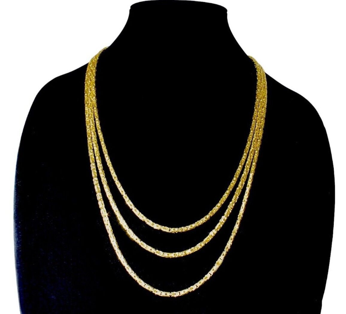 14K Yellow Gold 2mm-6mm Solid Byzantine Square Chain Necklace All Sizes ...