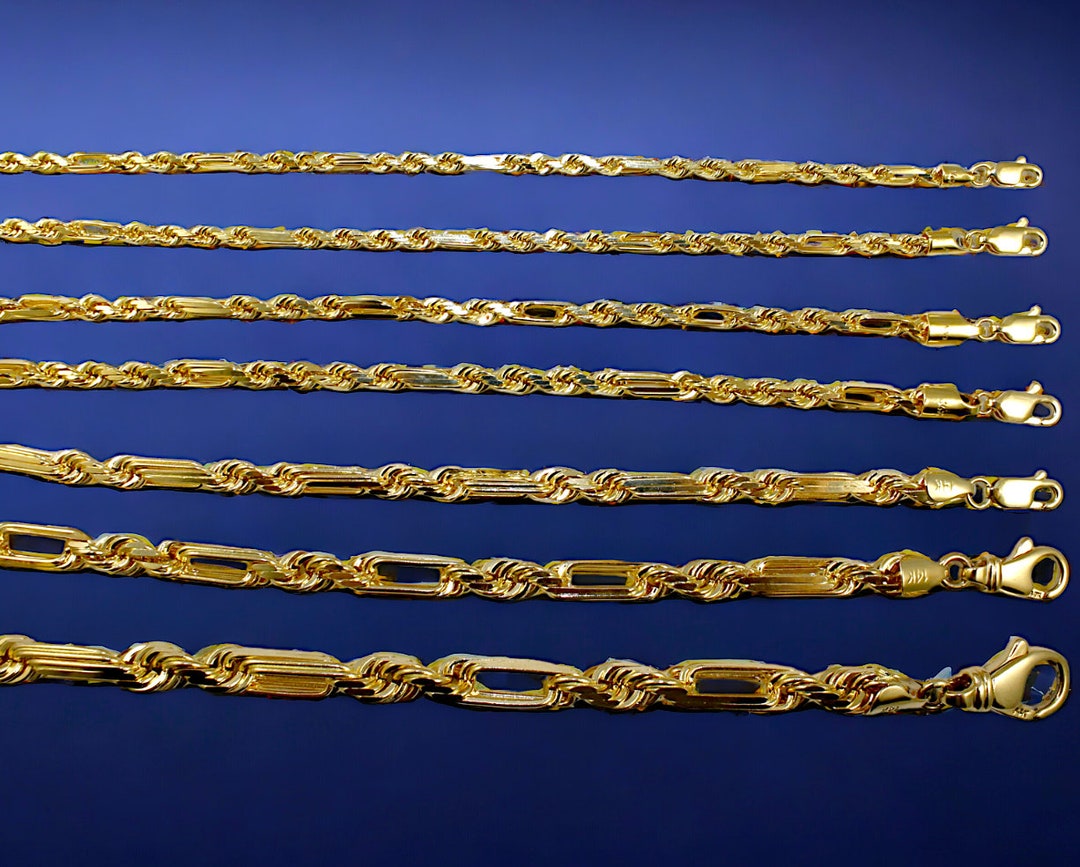 Solid 14K Figaro Rope Chain Bracelet Milano 14k Yellow Gold Diamond Cut ...