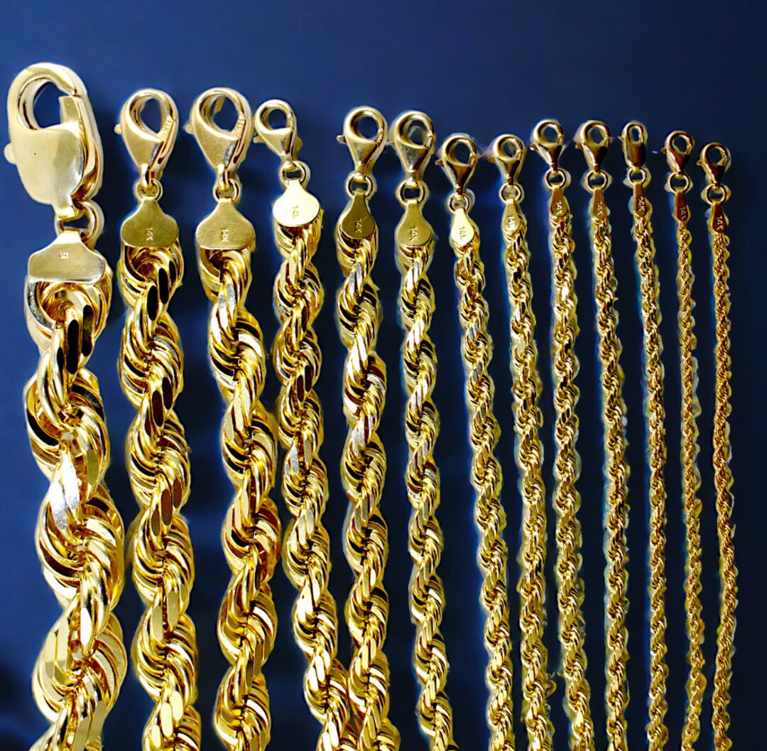 14K Yellow Gold 1mm-10mm Rope Chain Necklace Diamond Cut All Sizes Real Men Women - Etsy