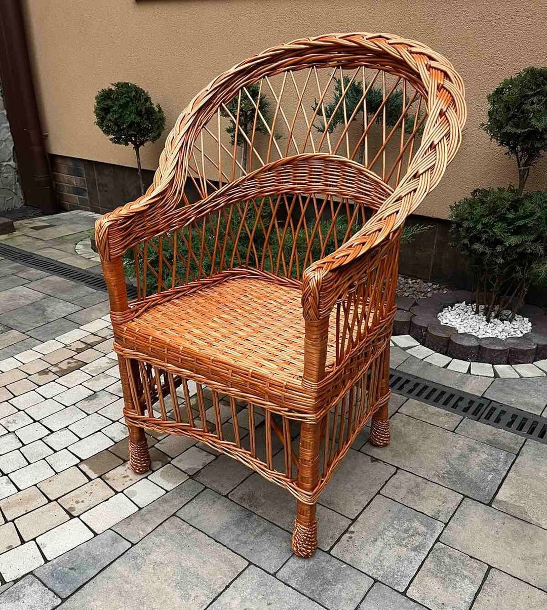 Wicker Outdoor Chair, Stylish Rattan Patio Chair, Handwoven Wicker ...