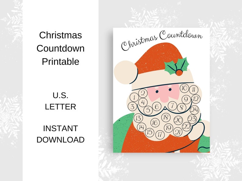 Christmas Countdown Printable - Santa Beard Advent Calendar ...