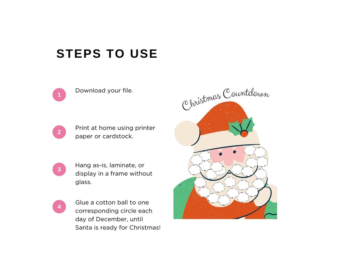 Christmas Countdown Printable - Santa Beard Advent Calendar ...