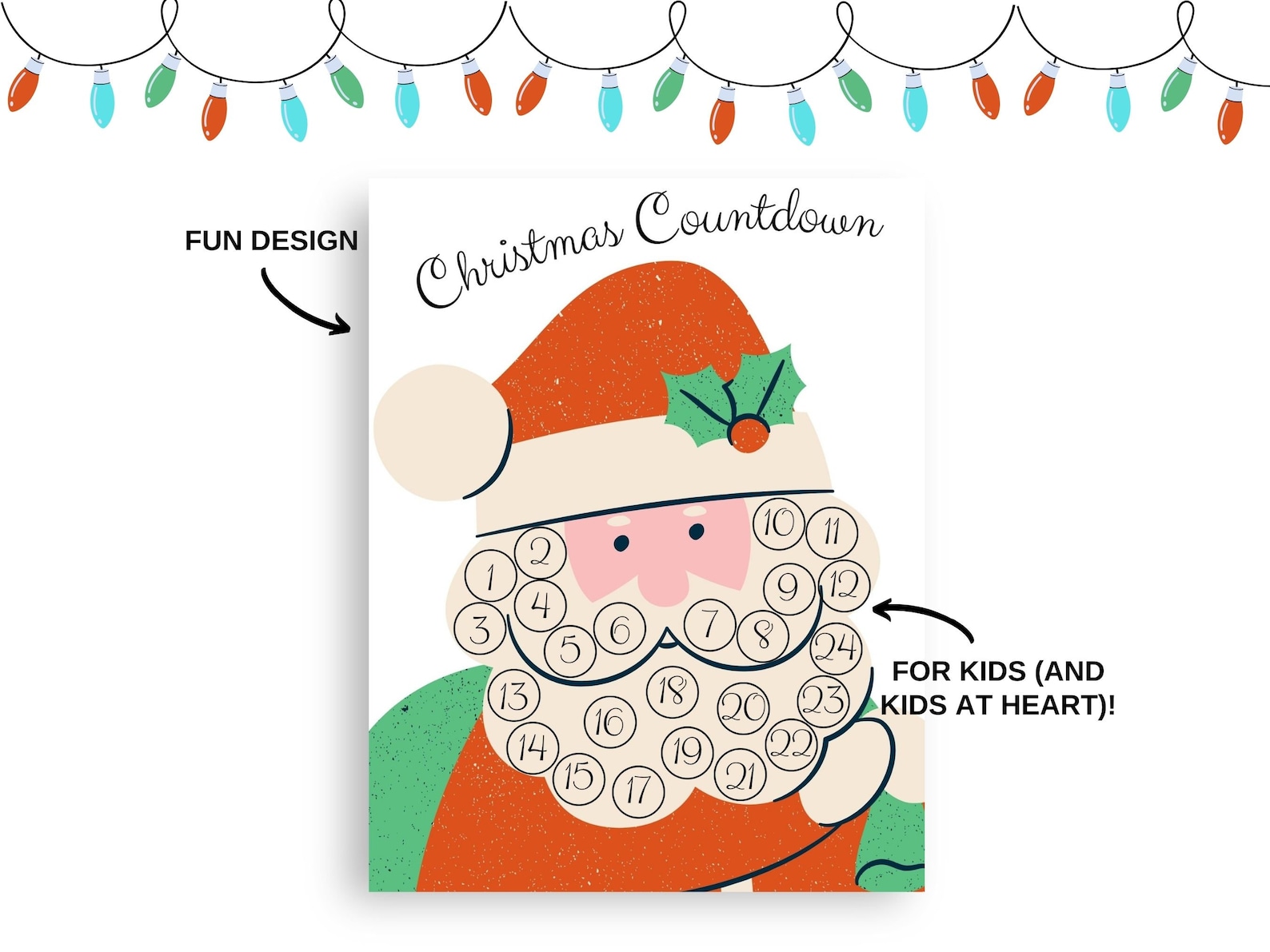 Christmas Countdown Printable Santa Beard Advent Calendar Educational ...