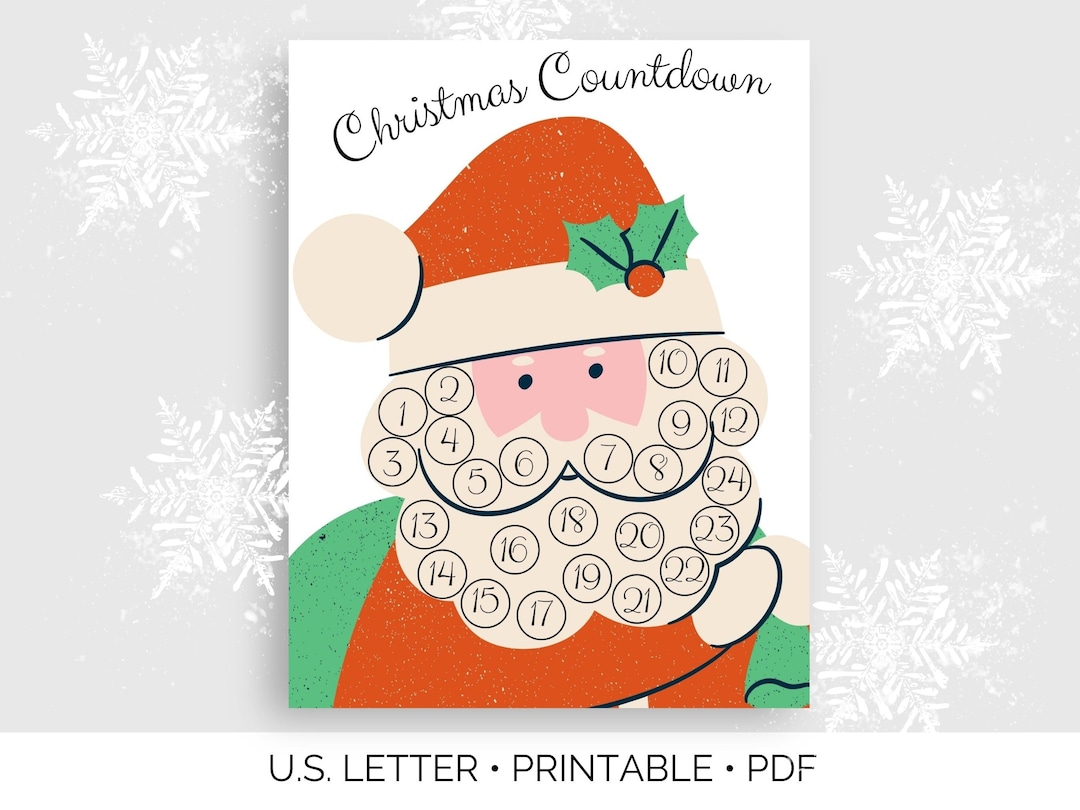 Christmas Countdown Printable - Santa Beard Advent Calendar ...