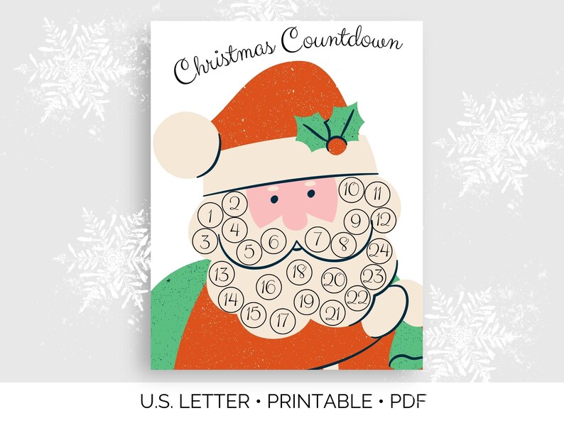 Christmas Countdown Printable - Santa Beard Advent Calendar ...
