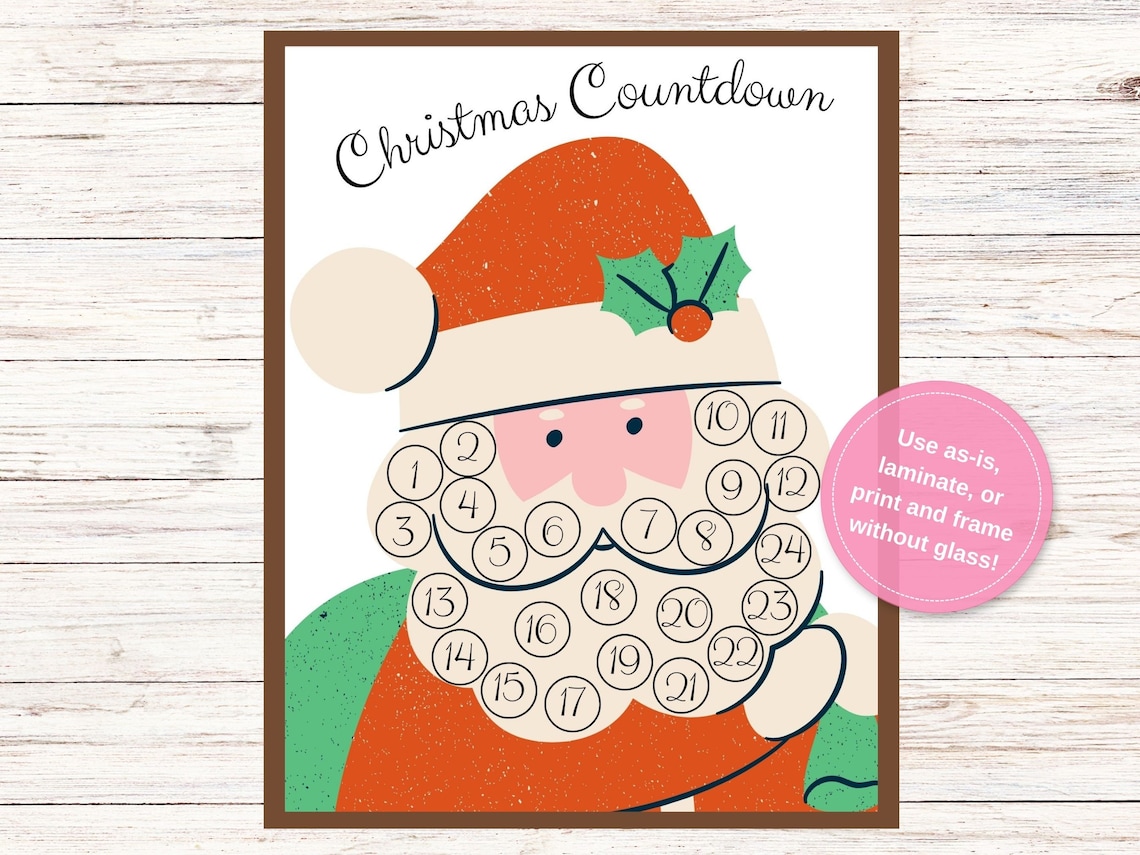 Christmas Countdown Printable - Santa Beard Advent Calendar ...