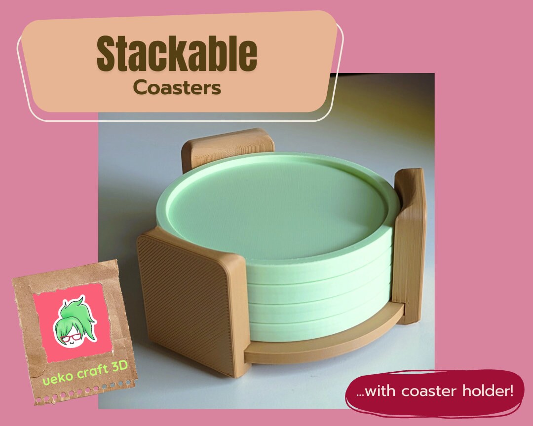 3D Printed Stackable Coasters: Minimalist Set With Holder - Etsy