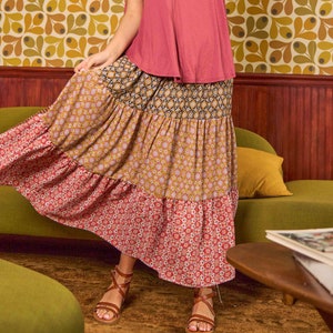 Multi-print Layered Long Skirt - Etsy