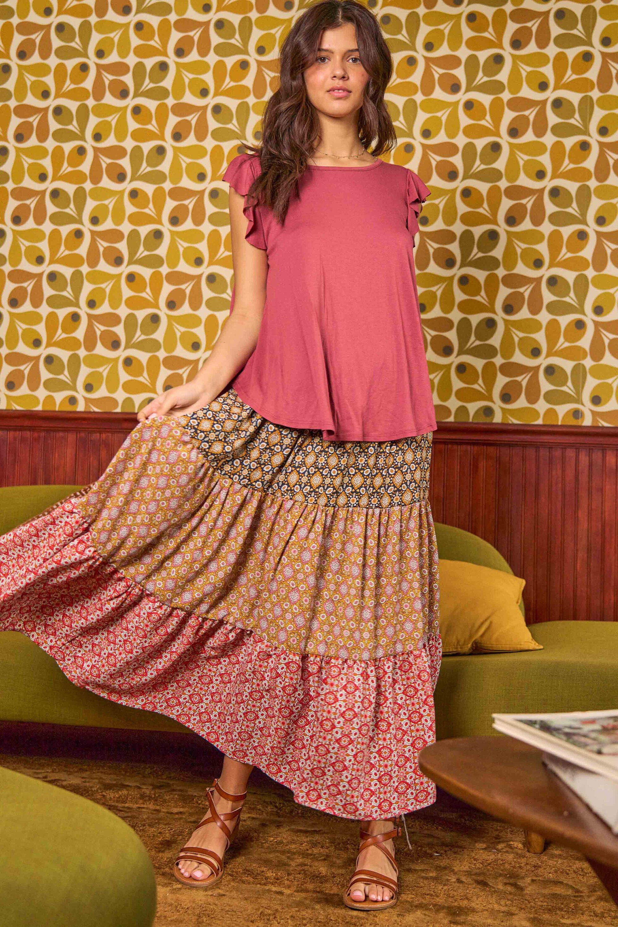 Multi-print Layered Long Skirt - Etsy