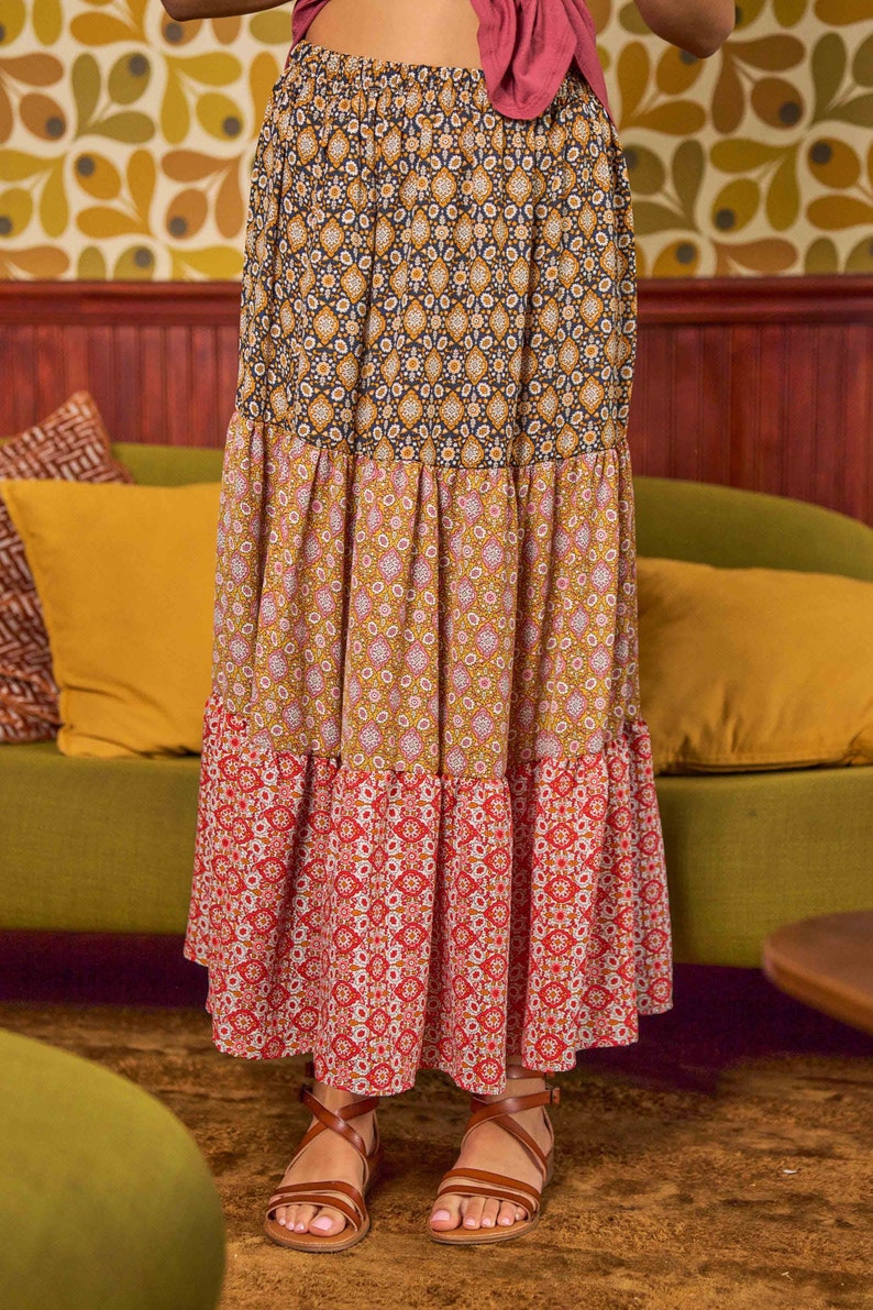 Multi-print Layered Long Skirt - Etsy