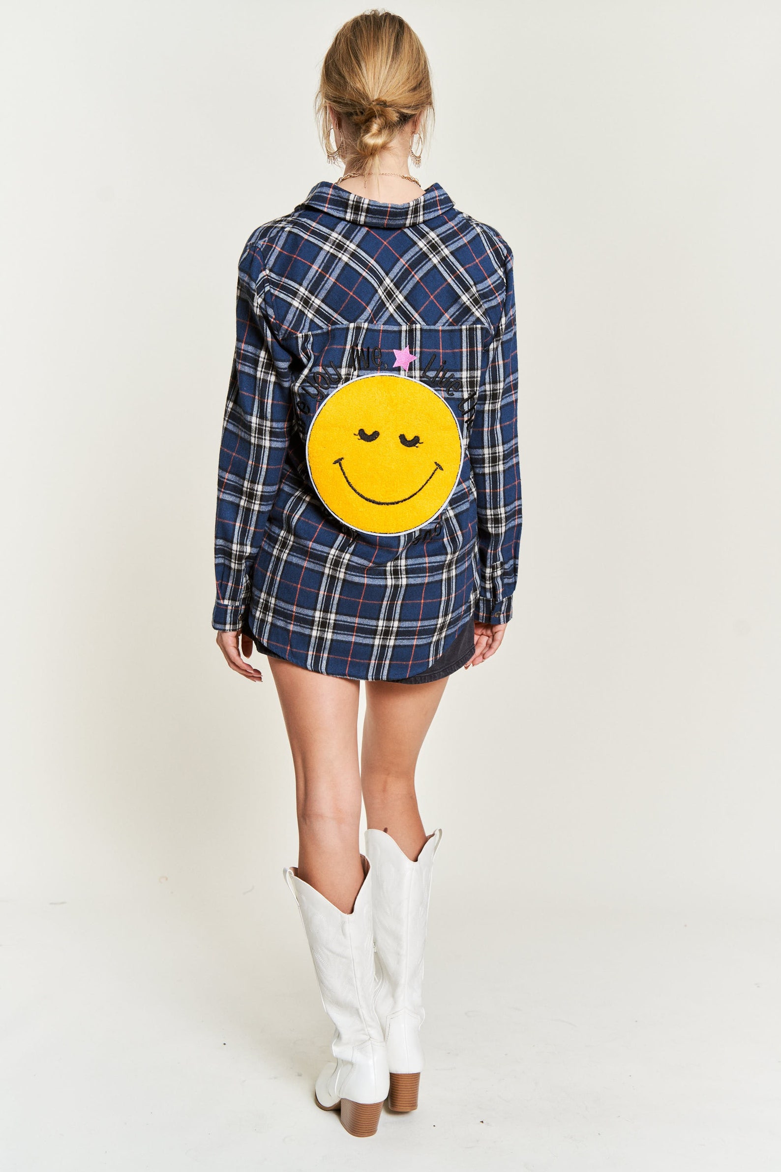 Smiley Patch Flannel Shirt - Etsy