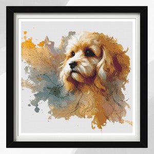 Cockapoo Cross Stitch Design Pattern, Watercolor Dog Portrait, Instant ...