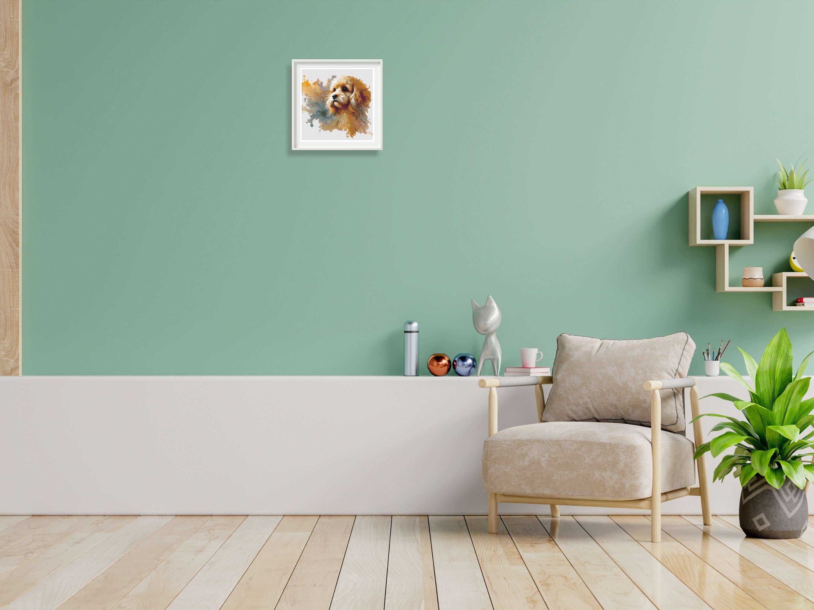 Cockapoo Cross Stitch Design Pattern, Watercolor Dog Portrait, Instant ...