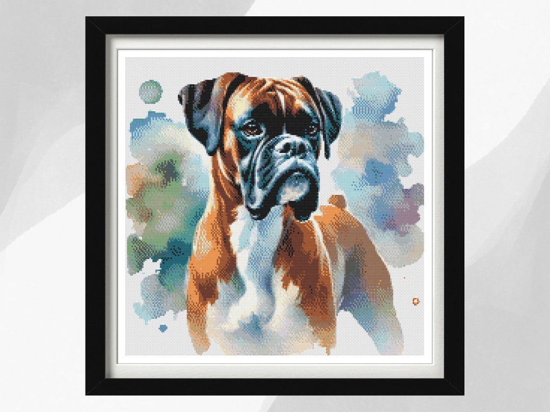 Boxer Cross Stitch Design Pattern, Thoughtful Watercolour Style Boxer ...