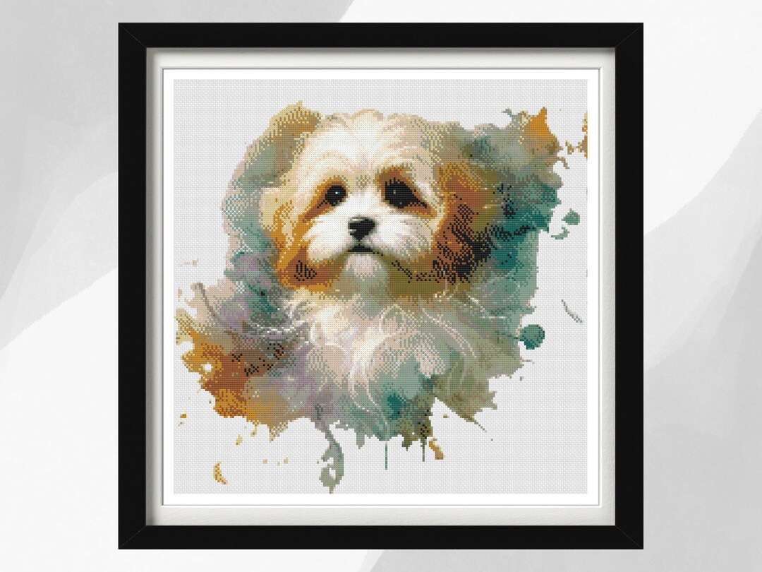Cavapoochon Cross Stitch Design Pattern, Watercolour Cavapoochon ...