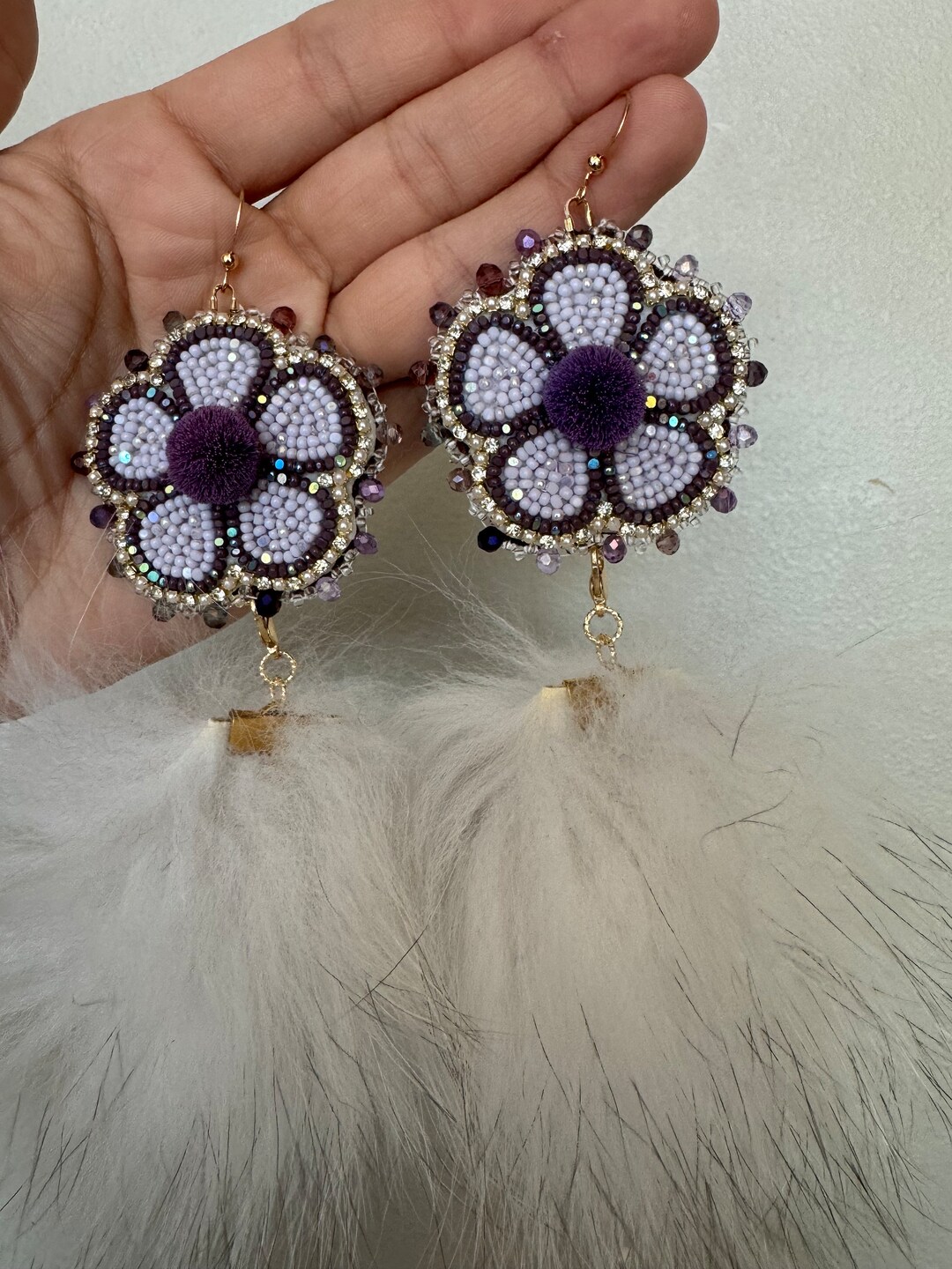 Alaska Native Made Tufted Purple Earrings With Detachable Blue Fox ...
