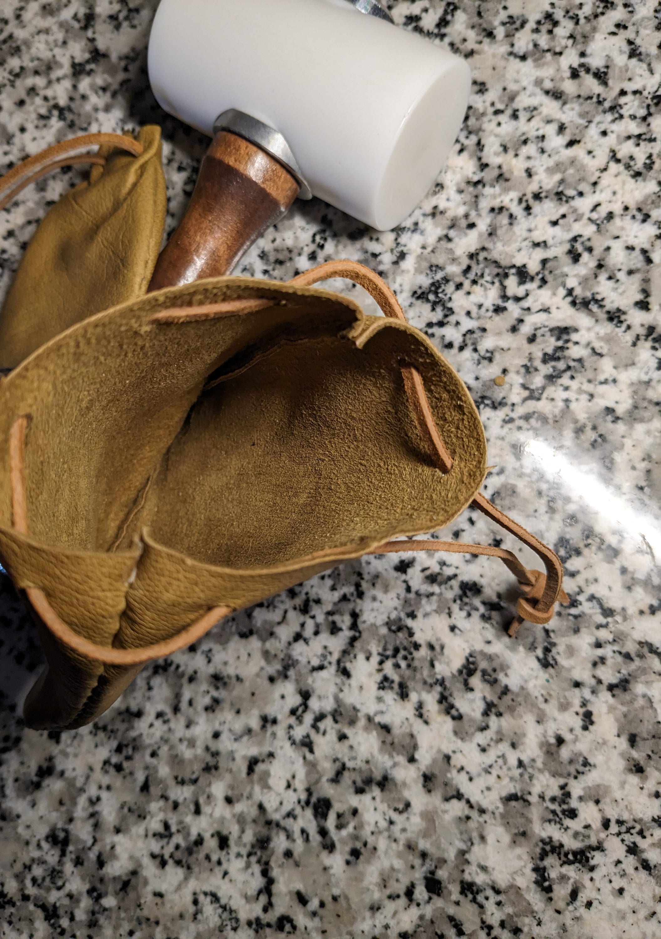Leather Drawstring Pouch - Goat Leather Tan - Handcrafted - USA Leather ...