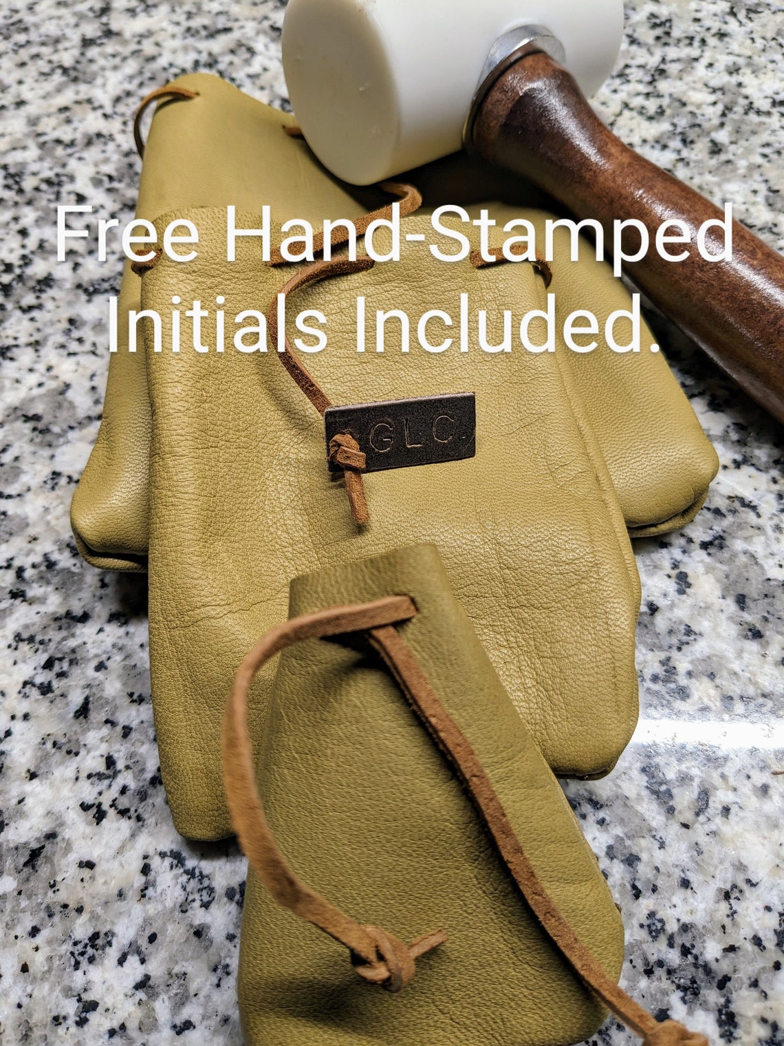 Leather Drawstring Pouch - Goat Leather Tan - Handcrafted - USA Leather ...