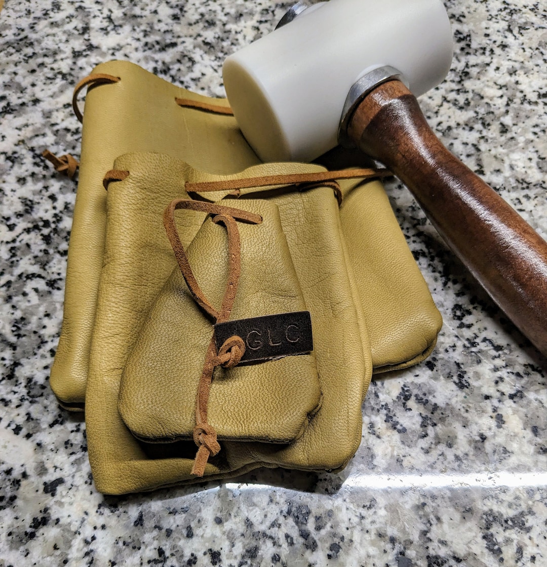 Leather Drawstring Pouch - Goat Leather Tan - Handcrafted - USA Leather ...