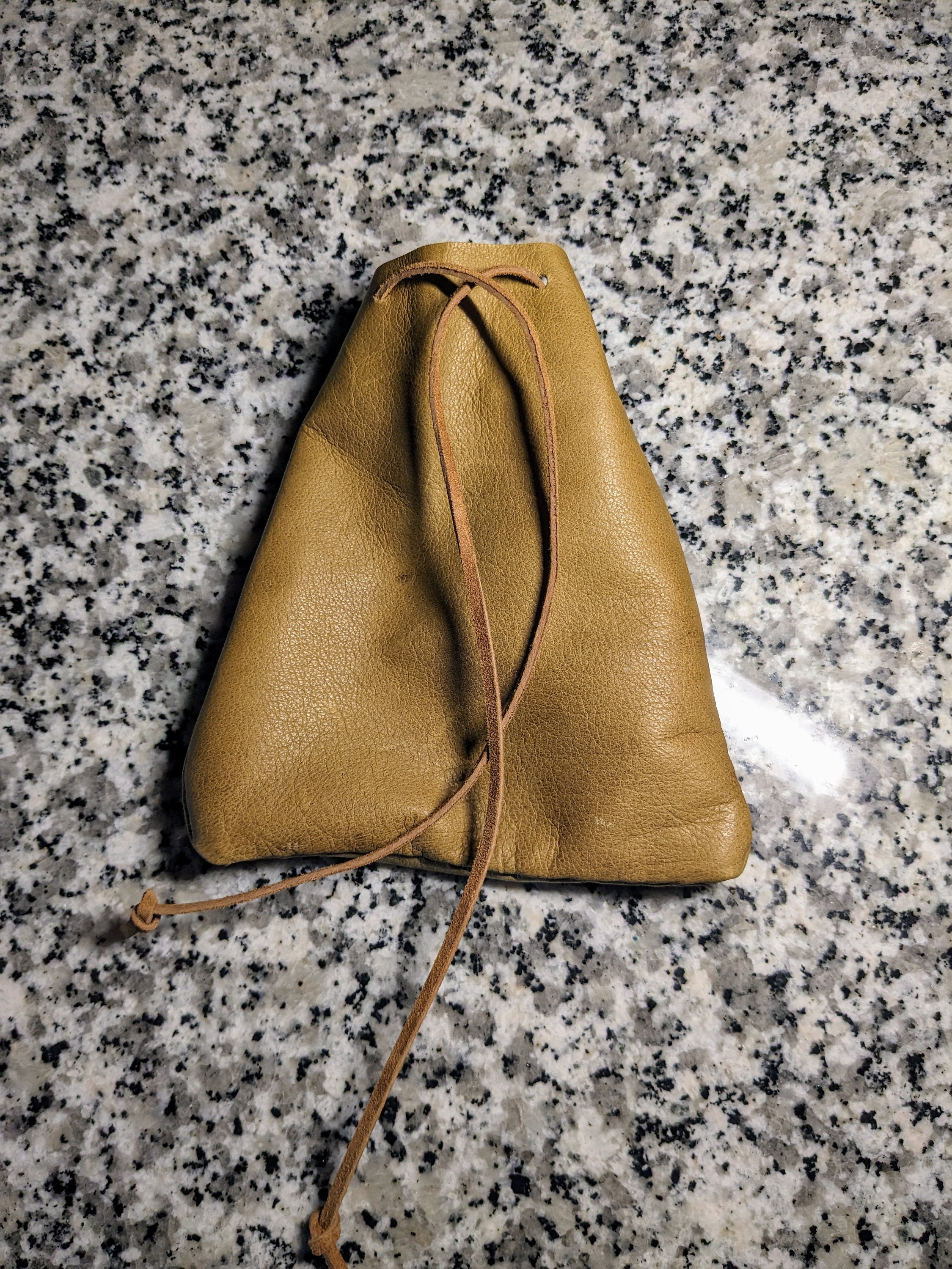Leather Drawstring Pouch - Goat Leather Tan - Handcrafted - USA Leather ...