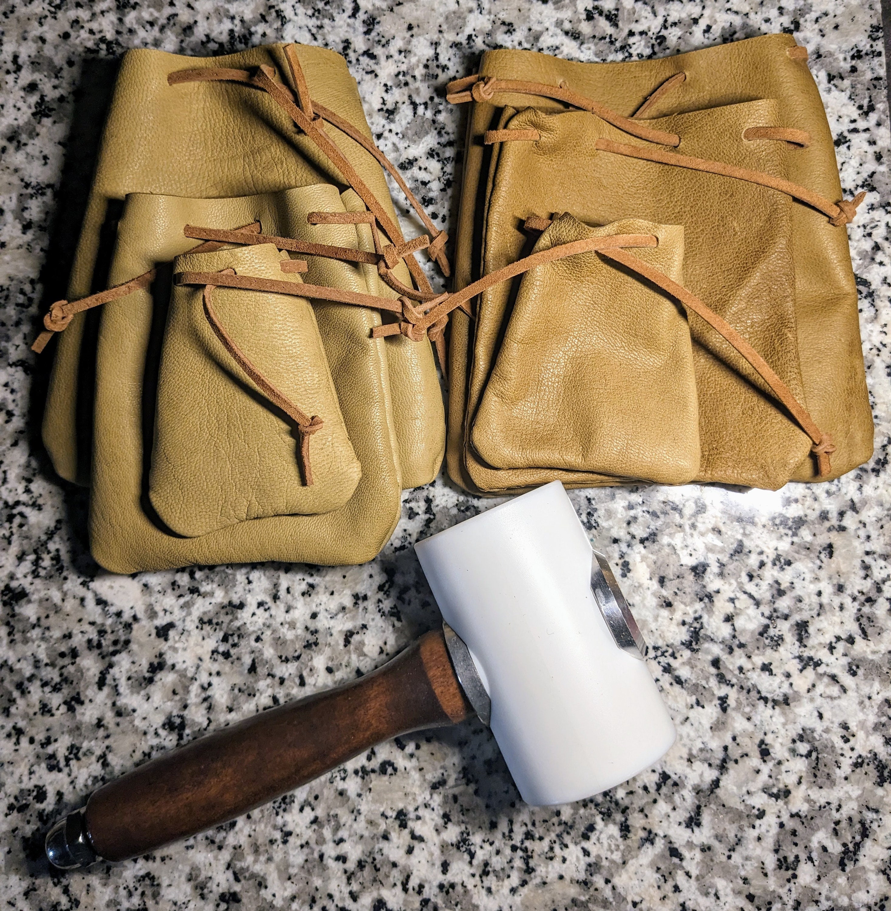 Leather Drawstring Pouch - Goat Leather Tan - Handcrafted - USA Leather ...