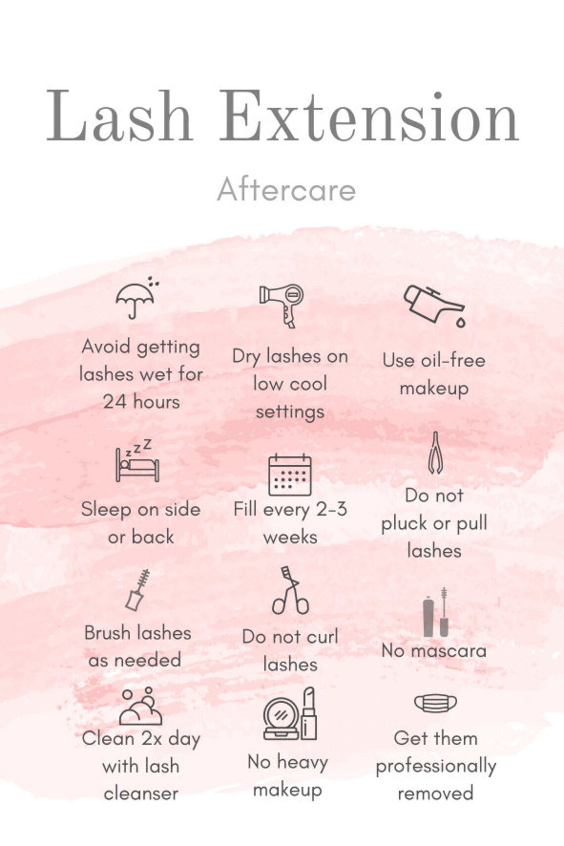 Lash Tech Printable Set | Pink Watercolour | Printable | Lash ...