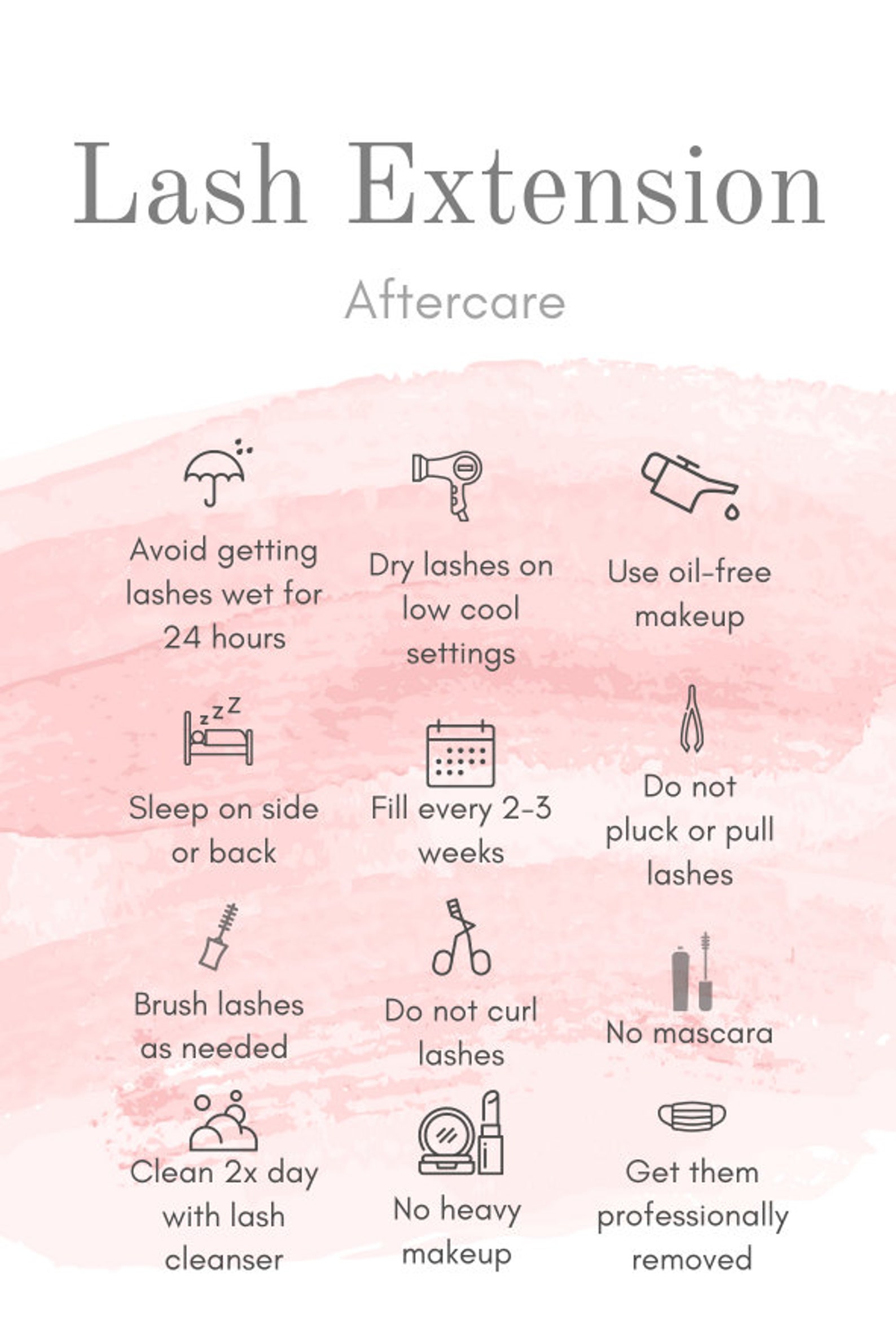 Lash Tech Printable Set | Pink Watercolour | Printable | Lash ...