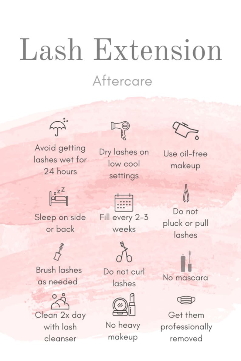 Lash Tech Printable Set | Pink Watercolour | Printable | Lash Extensions - Etsy