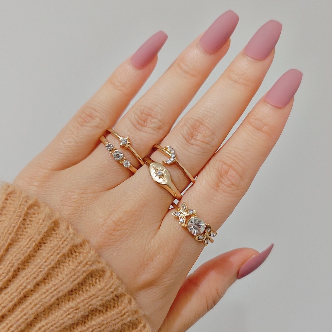 UK Seller! 5pcs Moon Gold Set Rings, Gold Ring Set ,gift for Her Gold ...