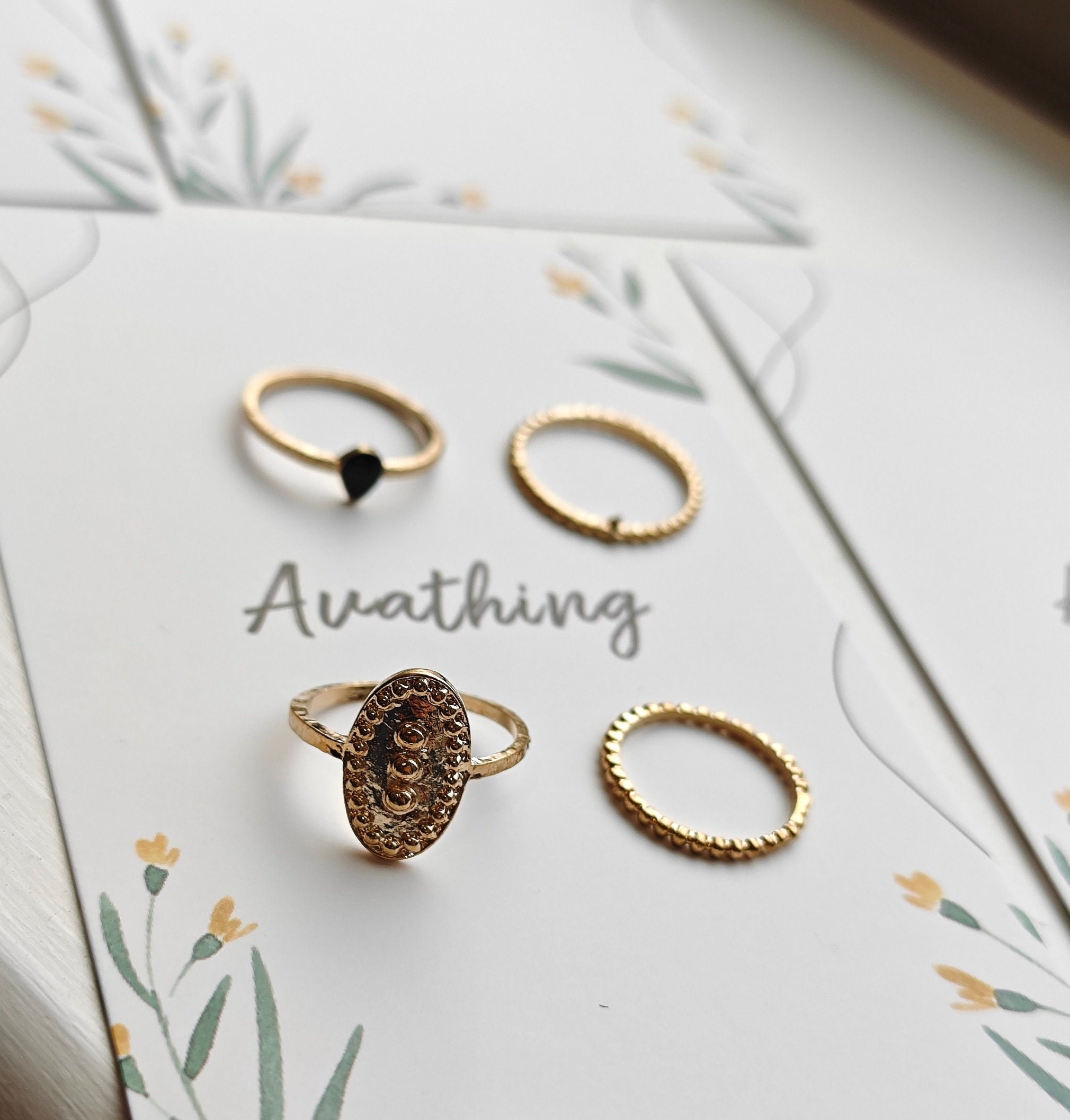 UK Seller! 4 Pcs Gold Ring Set Rings, Gold Ring Set ,gift for Her Gold ...