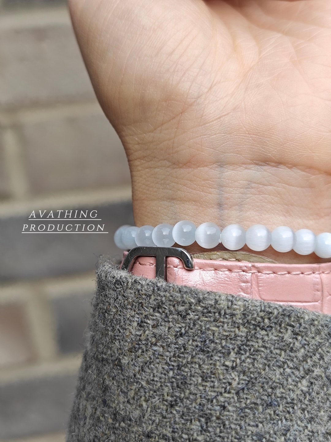 UK Seller! Cat's Eye Cloudy White Quartz Crystal Chalcedony Gemstone Bracelet ,minimalist ...
