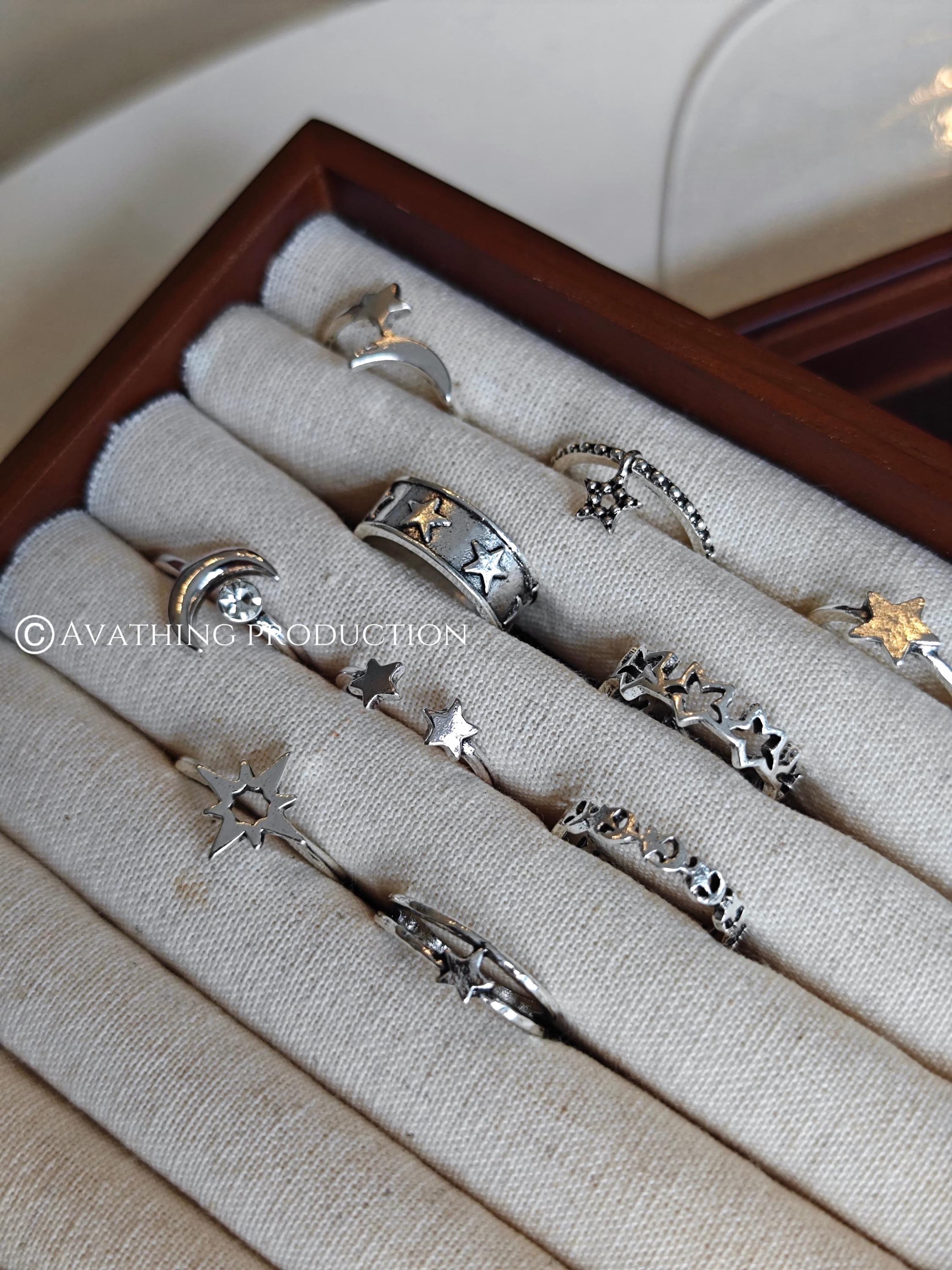 UK Seller! 10pcs Star Silver Retro Set Rings, Gold Ring Set ,gift for ...