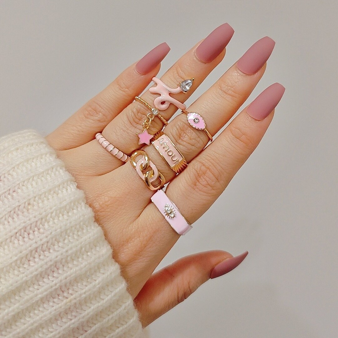 UK Seller 7pcs Pink Gold Set Rings, Gold Ring Set ,gift for Her Gold ...