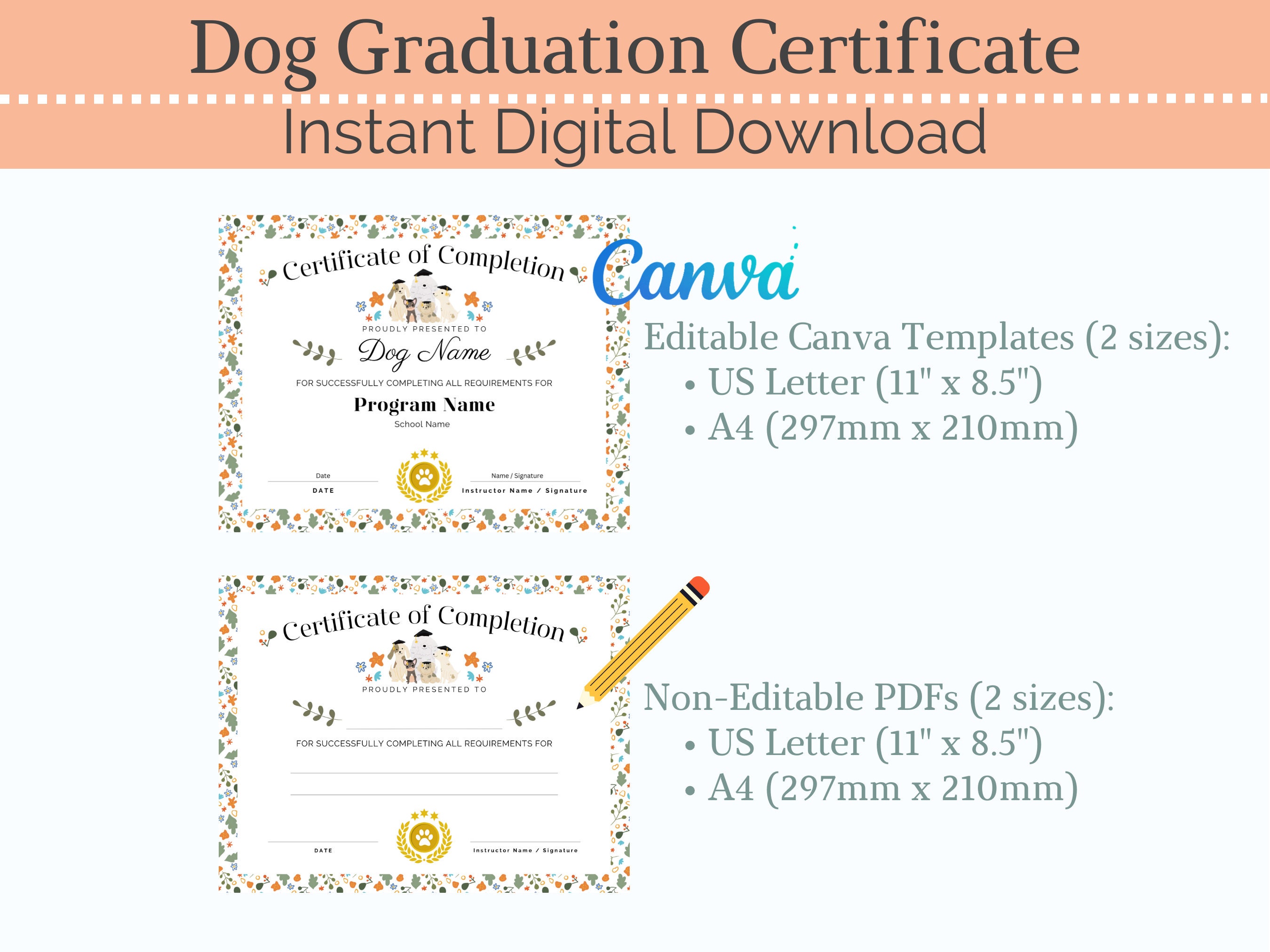 Puppy Graduation Certificate Template, Dog Training Completion Award ...