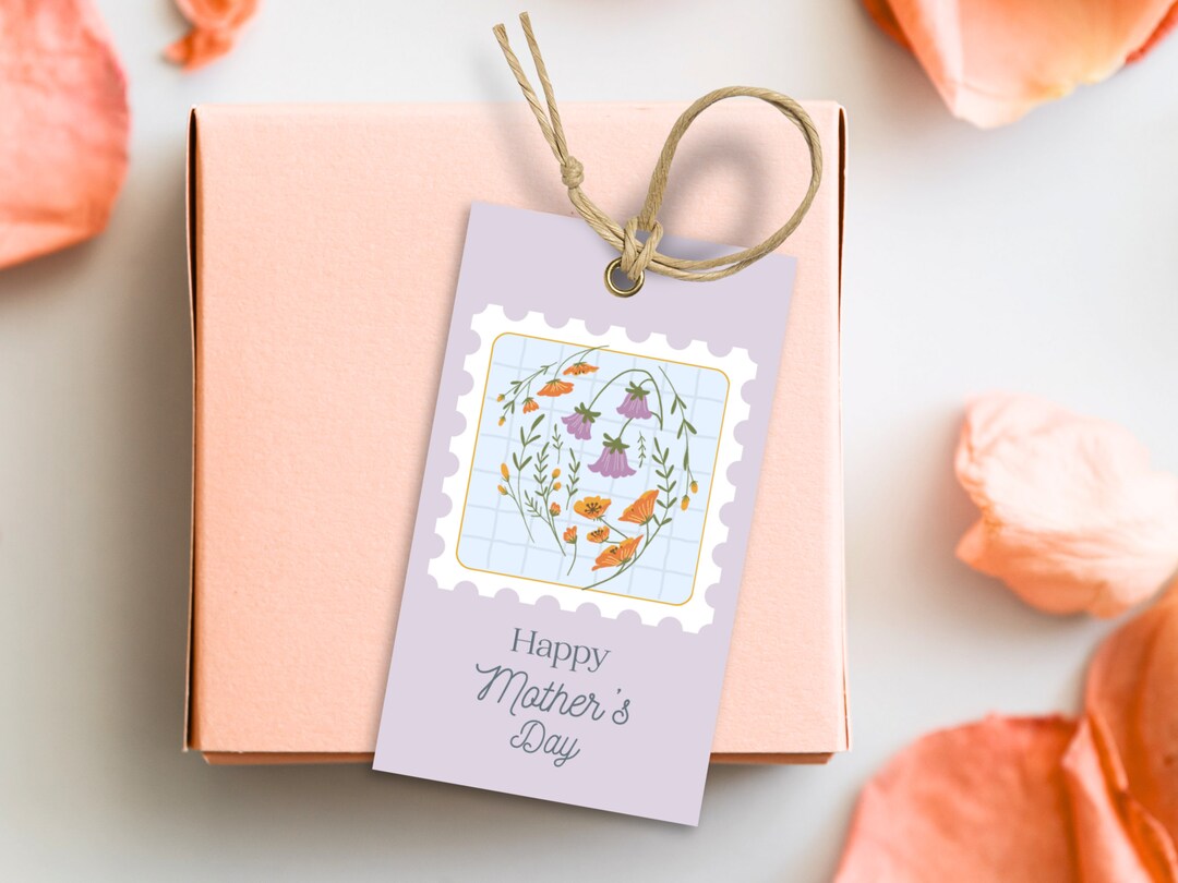 Mother's Day Gift Tags Printable, Lilac Floral Label for Mom, Gift Box ...