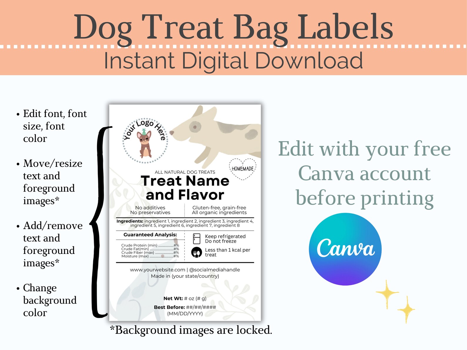 Editable Labels for Dog Treats, Pet Treats, Dog Snack Food Packaging ...