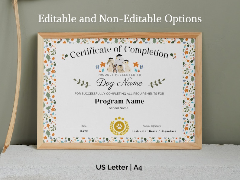 Puppy Graduation Certificate Template, Dog Training Completion Award ...