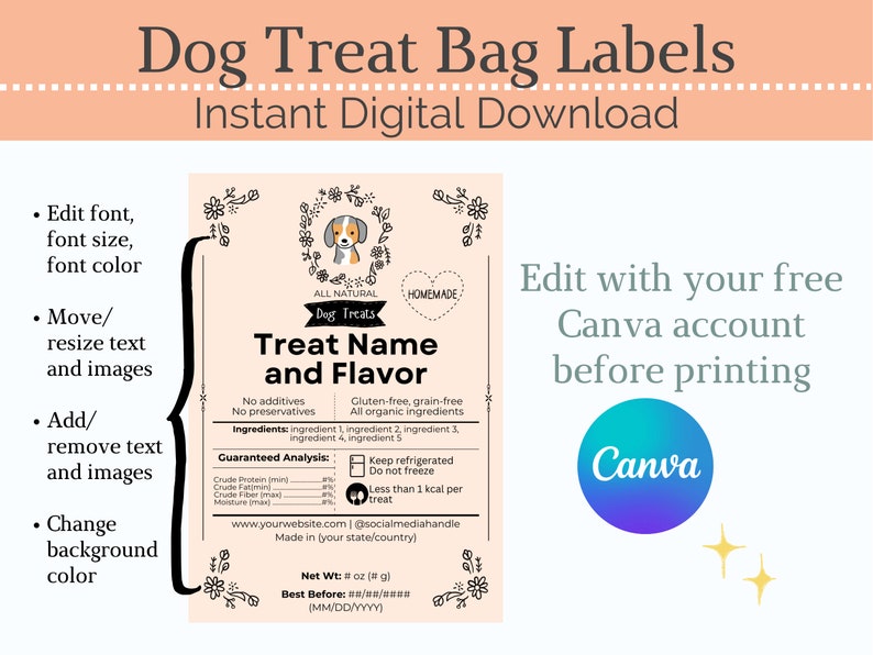 Editable Labels for Dog Treats, Cat Treats, Pet Treats, Dog Treat Bag ...