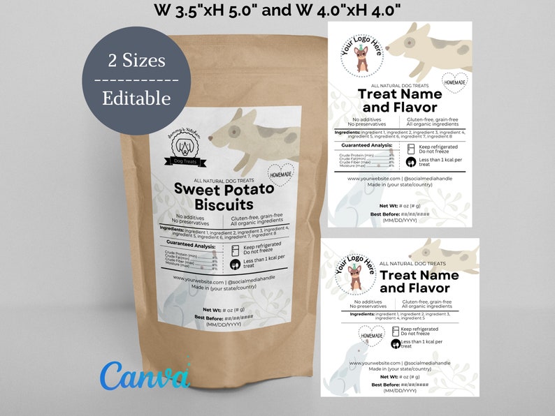 Editable Labels for Dog Treats, Pet Treats, Dog Snack Food Packaging ...