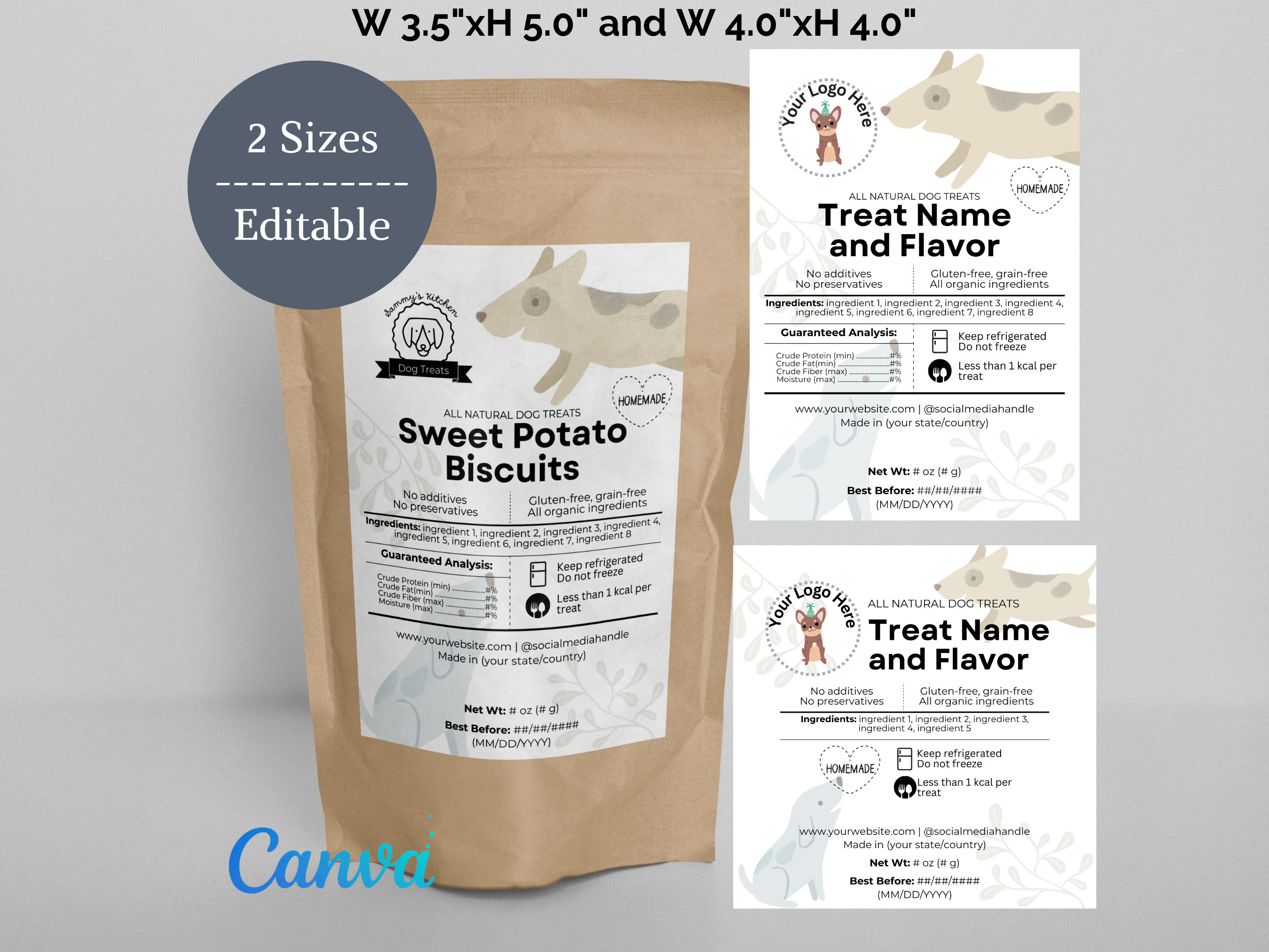 Editable Labels for Dog Treats, Pet Treats, Dog Snack Food Packaging ...