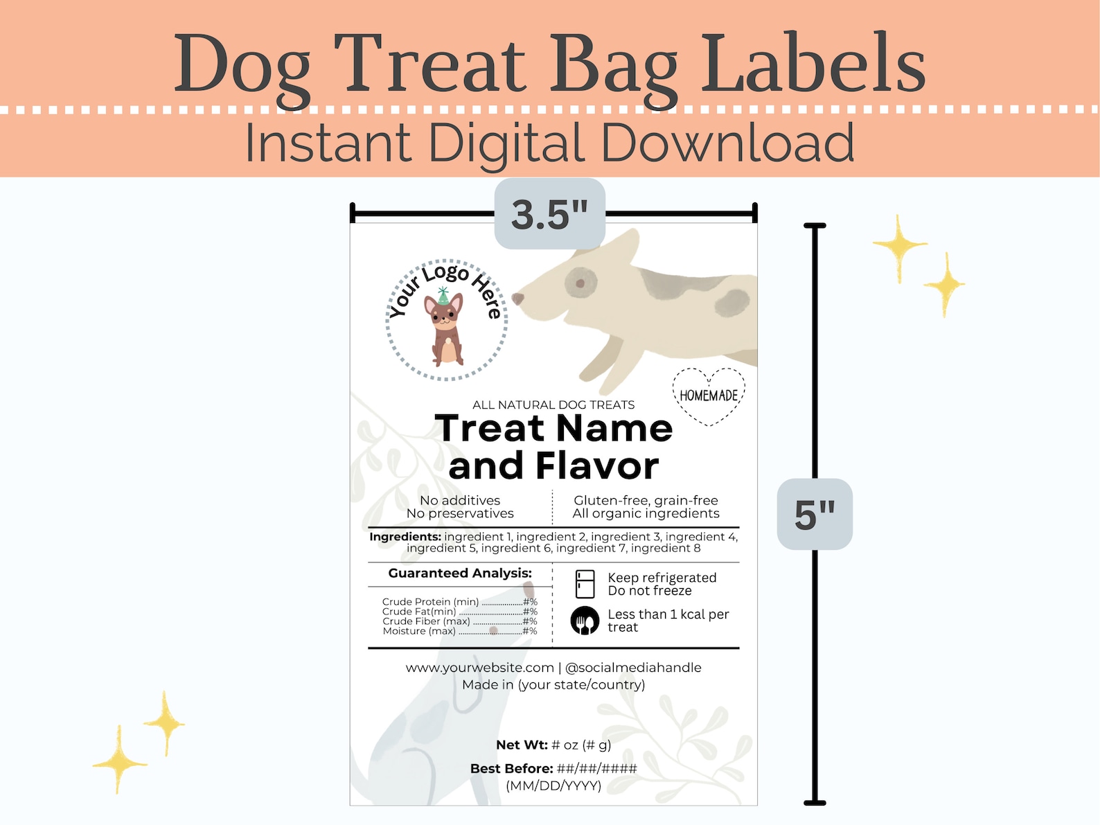 Editable Labels for Dog Treats, Pet Treats, Dog Snack Food Packaging ...