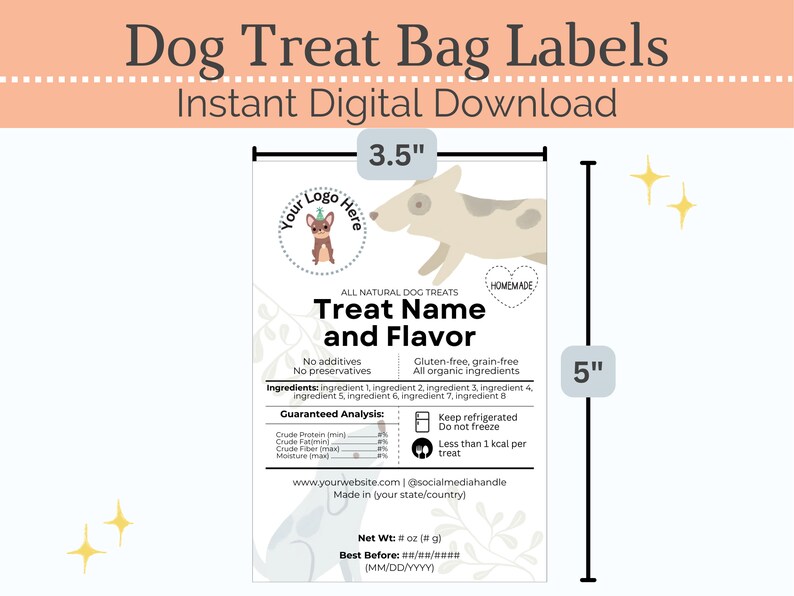 Editable Labels for Dog Treats, Pet Treats, Dog Snack Food Packaging ...