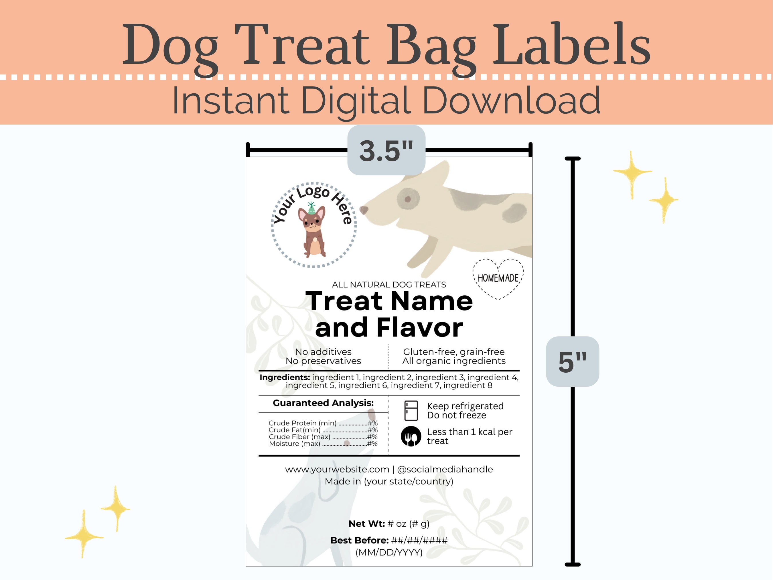 Editable Labels for Dog Treats, Pet Treats, Dog Snack Food Packaging ...