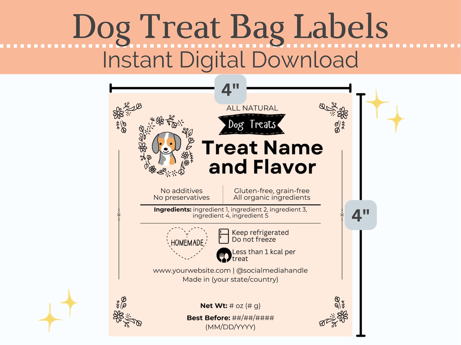 Editable Labels for Dog Treats, Cat Treats, Pet Treats, Dog Treat Bag ...