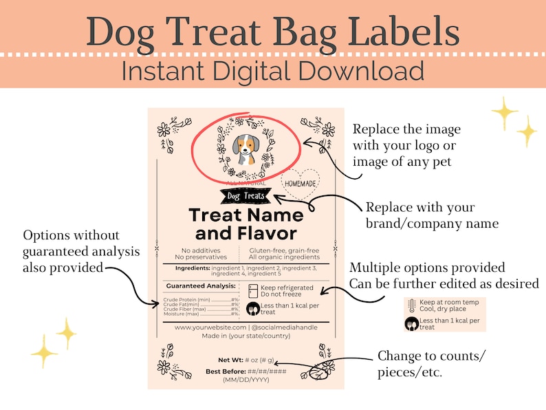 Editable Labels for Dog Treats, Cat Treats, Pet Treats, Dog Treat Bag ...
