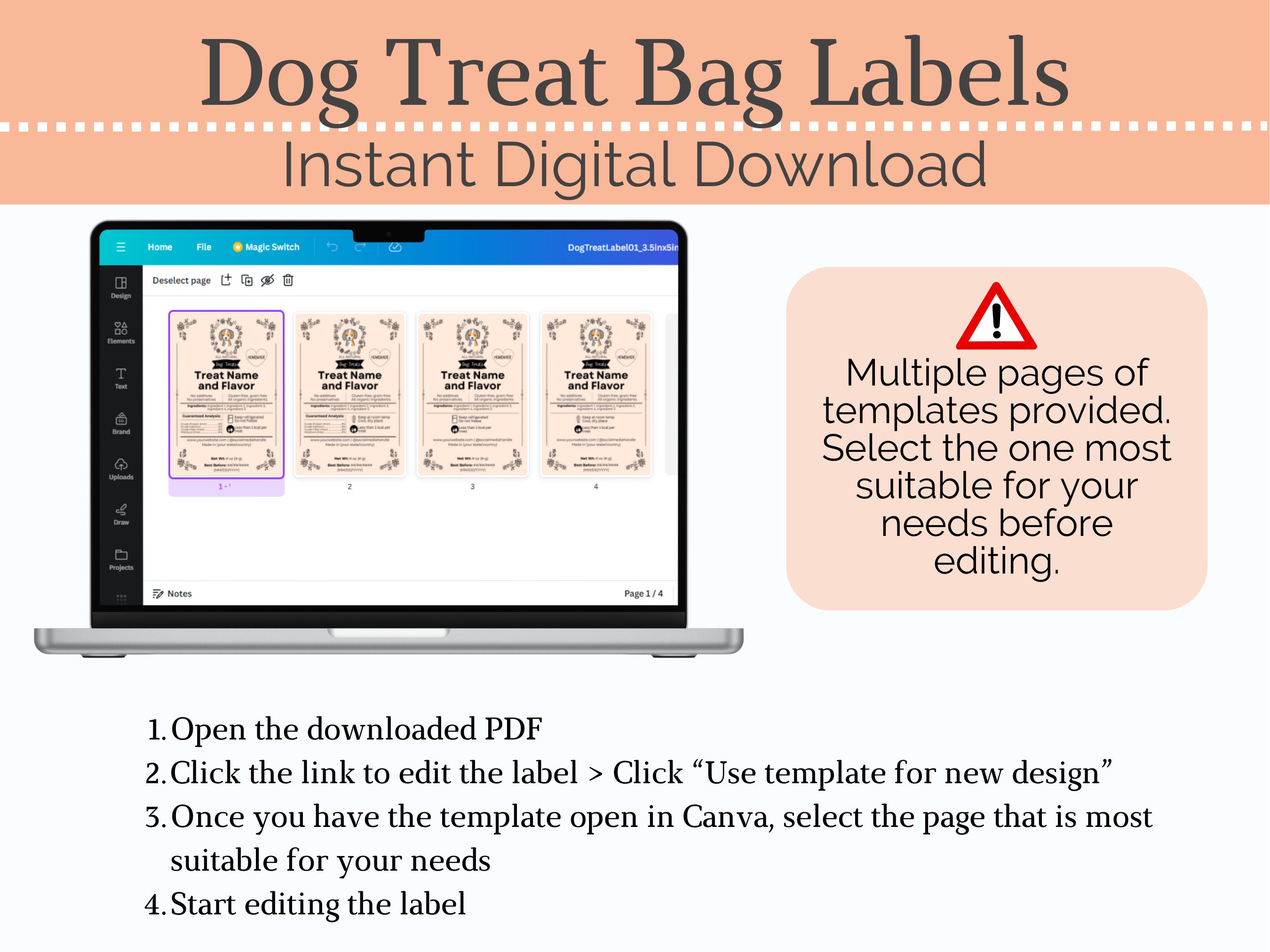 Editable Labels for Dog Treats, Cat Treats, Pet Treats, Dog Treat Bag ...