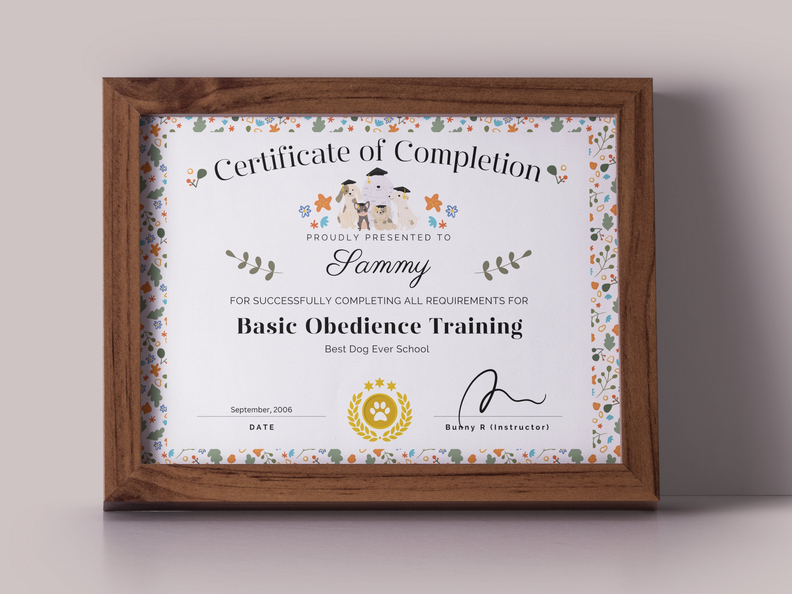 Puppy Graduation Certificate Template, Dog Training Completion Award ...