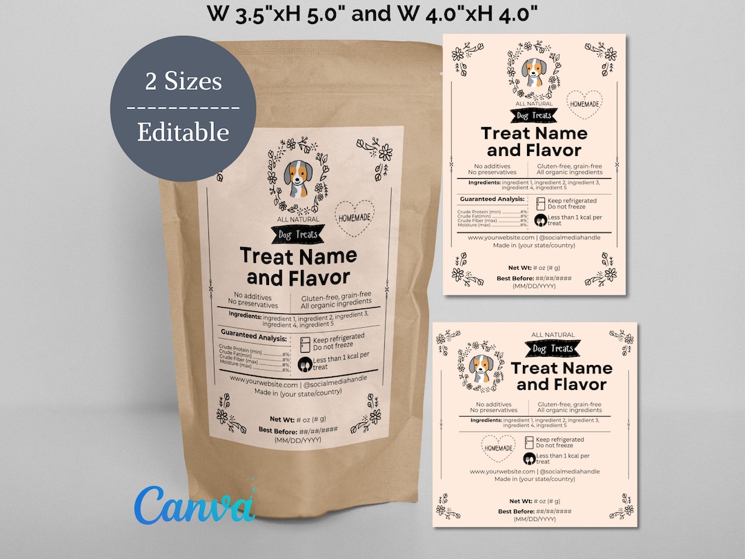 Editable Labels for Dog Treats, Cat Treats, Pet Treats, Dog Treat Bag ...